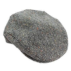 Mucros Weavers Men’s Irish Flat Cap Wool Grey Herringbone Made in Ireland XL