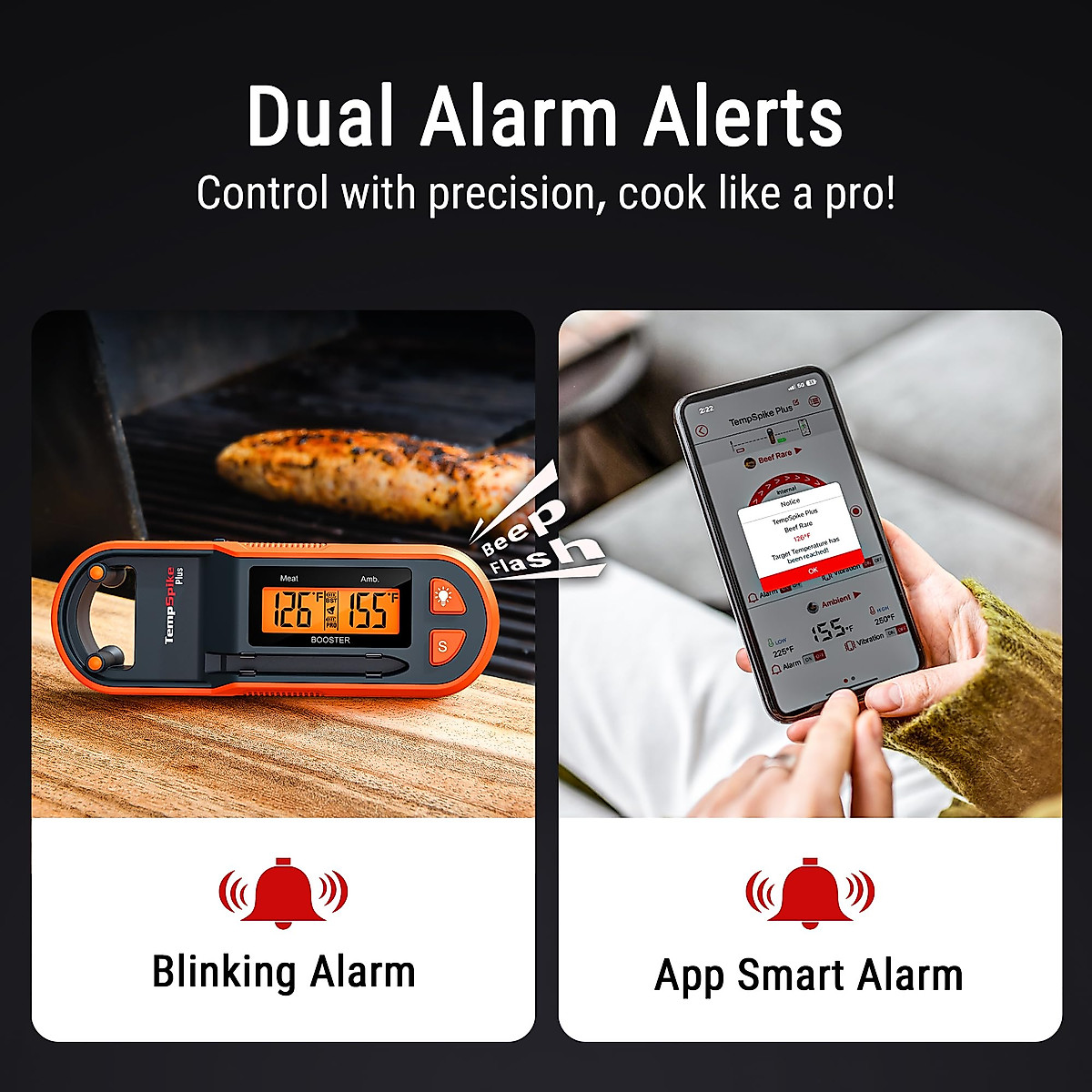 Thermopro TempSpike 600 ft Wireless Meat Thermometer with Ultra-Thinner Probe, Meat Thermometer Digital Wireless with LCD Booster, Bluetooth Meat Thermometer for BBQ Grill Smoker Rotisserie Sous Vide