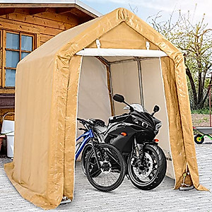 YITAHOME 6x8 ft Outdoor Storage Shed Portable Garage Shelter, Outdoor Shed with Roll-up Zipper Door, Storage Shelter for Motorcycle, Lawn Mower, Bike, Anti-Snow Portable Garage Kit Tent, Yellow