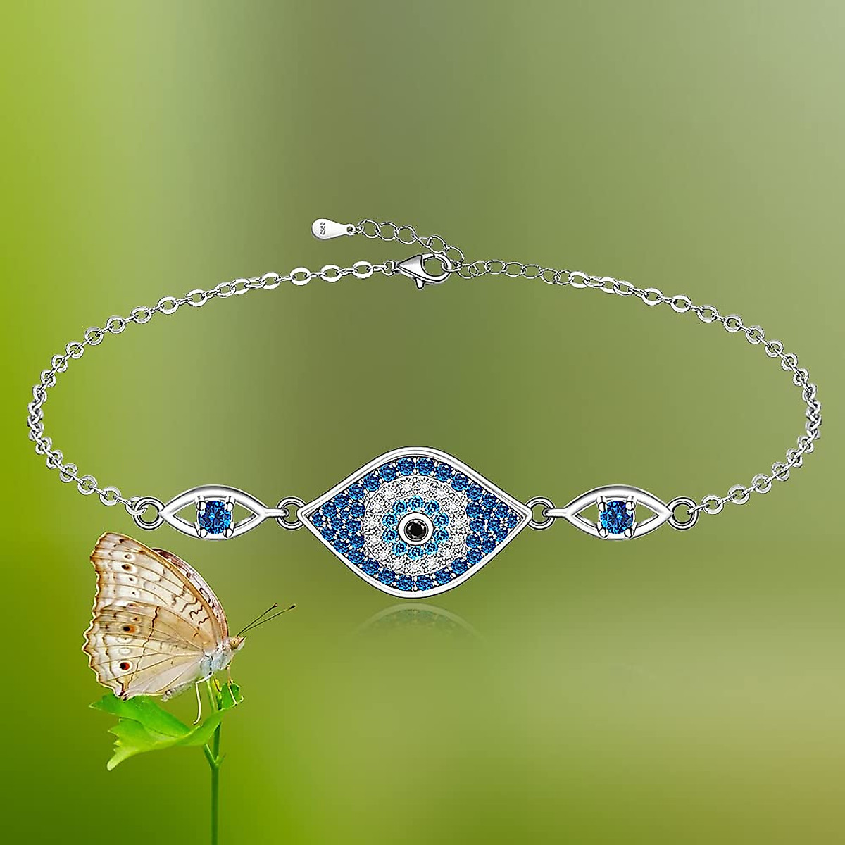 Fenthring Evil Eye Bracelets Sterling Silver Blue Evil Eye Bracelet for Women Protection Greek Turkish Third Eye Jewelry Amulet Mothers Day Gifts