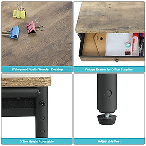 LUMAMU Wood Monitor Stand Riser with Drawer, 15.7x9.4 Inch Computer Monitor Stand for Desk, 3 Height Adjustable Desktop Stand with Storage for Computer Laptop PC iMac Printer