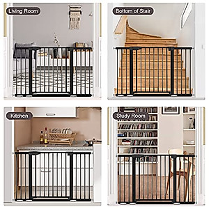 Yacul Baby Gate with Door, 29.3"-51.5" Extra Wide Pressure Mounted Dog Gates for Doorway Stairs, Wide Walk Thru Openings 22.5", Height 30", Black