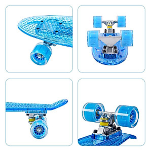 HUAXIAO 22 Inch Skateboard- with Led Light Up Wheels for Beginners,Complete Mini Cruiser Retro Skateboard for Kid,Smooth Riding,Durable Polypropylene with Pu Wheels