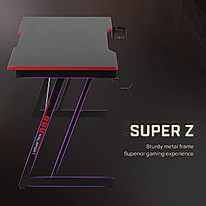 wonline Gaming Desk 47 inch PC Computer Desk Home Office Desk Gaming Table Z Shaped Gamer Workstation with Cup Holder and Headphone Hook Black