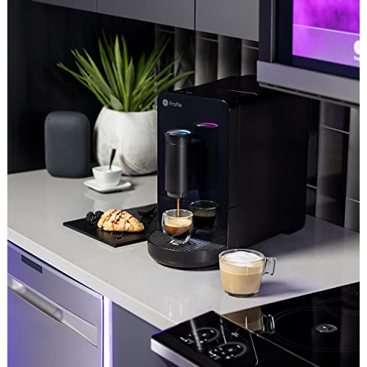 GE Profile Automatic Espresso Machine | Brew in Less Than 90 Seconds | 20 Bar Pump Pressure for Balanced Extraction | Five Adjustable Grind Size Levels | WiFi Connected for Drink Customization | Black