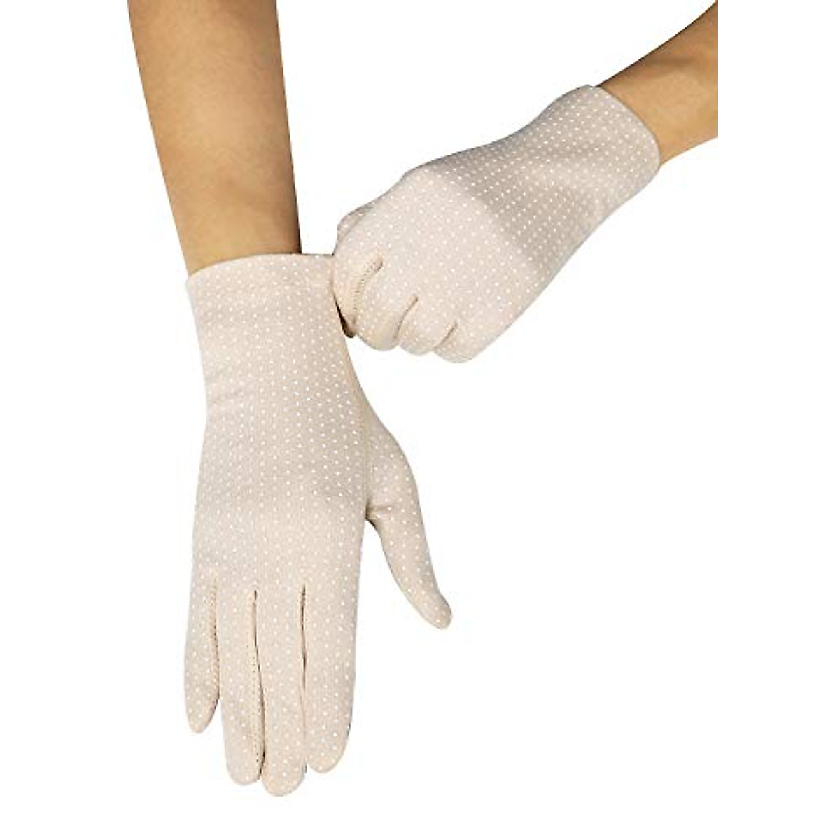Lovful Womens Sunscreen Gloves UV Sun Lightweight Cotton Touch Screen Driving Gloves,Beige
