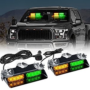 ASPL 2 in 1 Dash Emergency Strobe Lights 2x7.2 Inch 16LED Interior Front/Rear Windshield Safety Deck Split Light Bar Hazard Flashing Warning Traffic Lights For Trucks Vehicles Cars(Amber/Green)