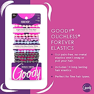 GOODY Ouchless Forever Elastics, Hair Accessories for Men, Women, Boys and Girls to Style with Ease & Keep Your Hair Secured, Pain Free for Fine to Medium Hair Types, Assorted, 10 Count