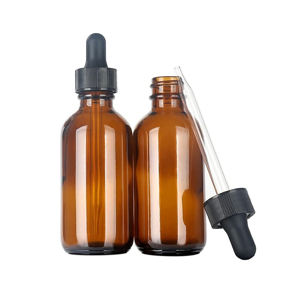 Magic Season Boston Round Glass Bottles (Amber/ 2 fl oz. with Droppers/ 2 Pcs)