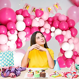RUBFAC 164pcs Hot Pink Balloons with Heart Shape for Princess Theme Birthday Girl's Party Bridal Shower Wedding Bachelorette Party Decor