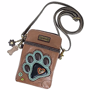 CHALA Dog Lovers Paw Print Cellphone Convertible Strap Crossbody Handbag Dog Lovers, Dog Mom (Teal/Brown)
