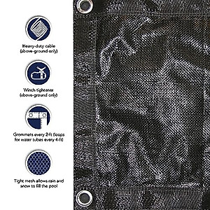 Blue Wave BWC652 12-ft x 24-ft Rectangular Rugged Mesh In Ground Pool Winter Cover,Black
