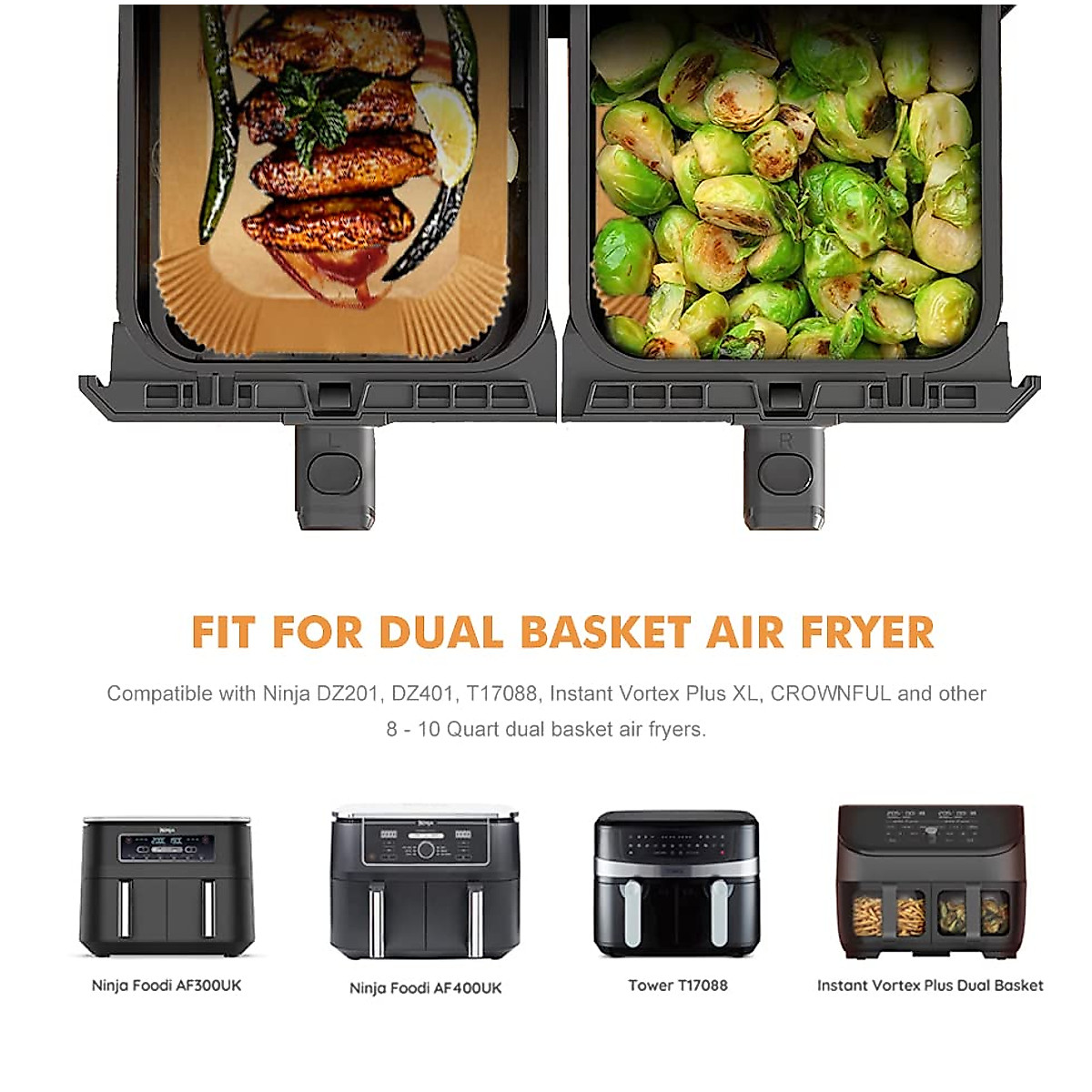 Air Fryer Parchment Paper Liners for Ninja, 120PCS Air Fryer Liners Disposable Baking Paper Liner Accessories for Ninja Foodi Dual Dz201, Dz401 with 2 Baskets 8.6"X5.5"