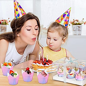 100 Pack Tulip Baking Cupcake Liners, Food Grade Greaseproof Paper Dessert Cup, Festival Gradient Color Muffin Cups Holder, 2x2 inches Cake Container Wrapper for Party, Wedding, Birthday, Christmas