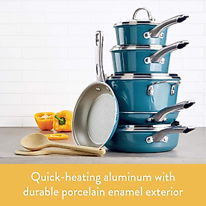 Ayesha Curry Home Collection Nonstick Fry Saute Pan/Chefpan, 9.75 Inch, Twilight Teal Blue