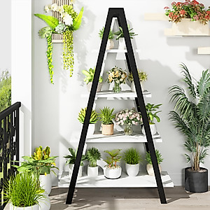 Recaceik 4-Tier Bookshelf, A-Shaped Bookcase Industrial Ladder Shelf Open Display Shelves with Metal Frame, Freestanding Plant Stand Book Shelf Open Storage Organizer for Living Room, Home Office