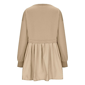 MFNDVD Orders Placed by me Women's Plus Size Sweatshirt Dress Crewneck Long Sleeve Pullover Patchwork Dress Short Fall Clothes Trendy 2025 Beige Dress for Women X-Large