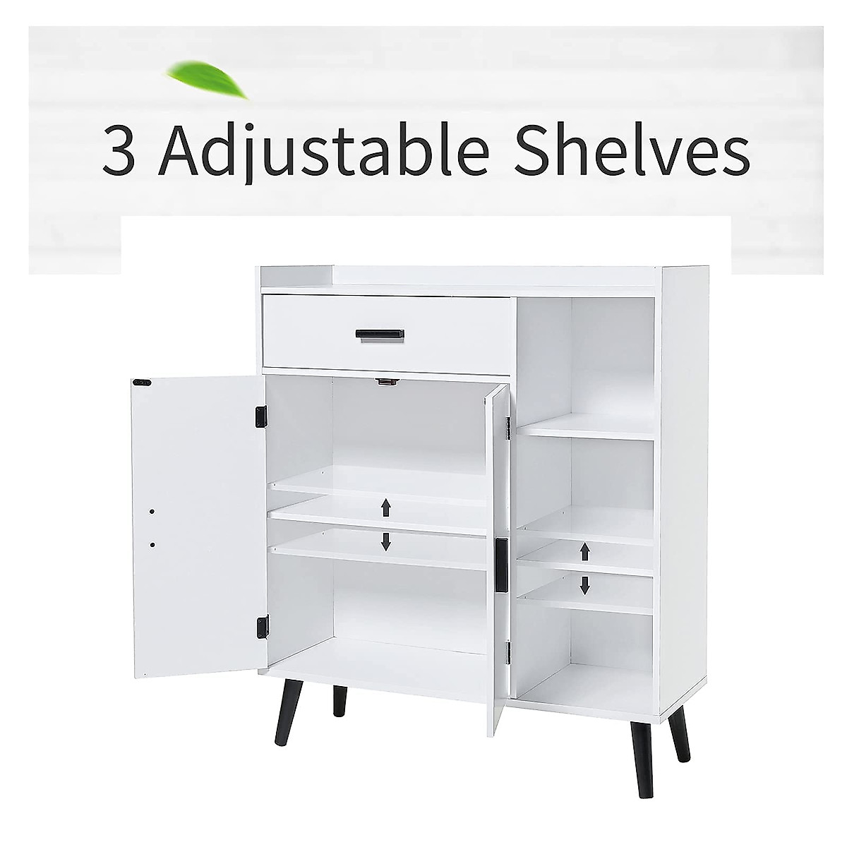 usikey Storage Cabinet, Floor Storage Cabinet with 1 Large Space, 2 Doors & 3 Shelves, Bathroom Storage Cabinet, Cabinet for Living Room, Entryway, Office, White