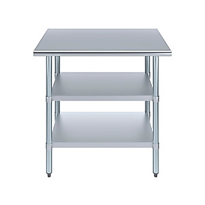 AmGood 36" Long X 24" Deep Stainless Steel Work Table with 2 Shelves | Metal Food Prep Station | Commercial & Residential NSF Utility Table
