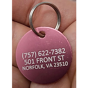 Pet ID Tag Custom for Dog Cat Personalized | Many Shapes and Colors to Choose from | Made in USA | Strong Anodized Aluminum (Circle Pink, Small)
