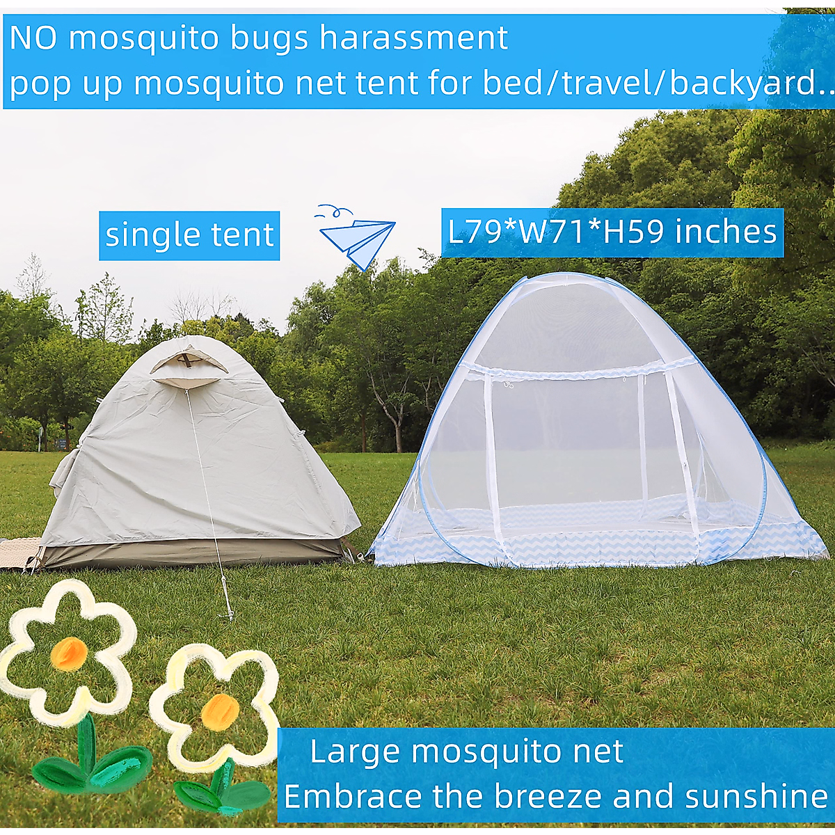Mosquito Net for Bed,Pop UP Mosquito Net Tent Curtains, L79 x W71 x H59 inch for Twin Queen King Size Bed Tent,Folding Design with Net Bottom for Baby Adults Trip Mosquito Netting