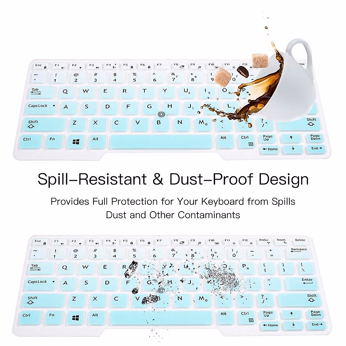 Silicone Keyboard Cover Skin for Dell Latitude 5480 5490 5491, Dell 3340 E3340 7490 E7450 E7470 E7480 E5450 E5470 E7480 Keyboard Protective Skin, Gradual Mint Green (US Layout, with Pointing)