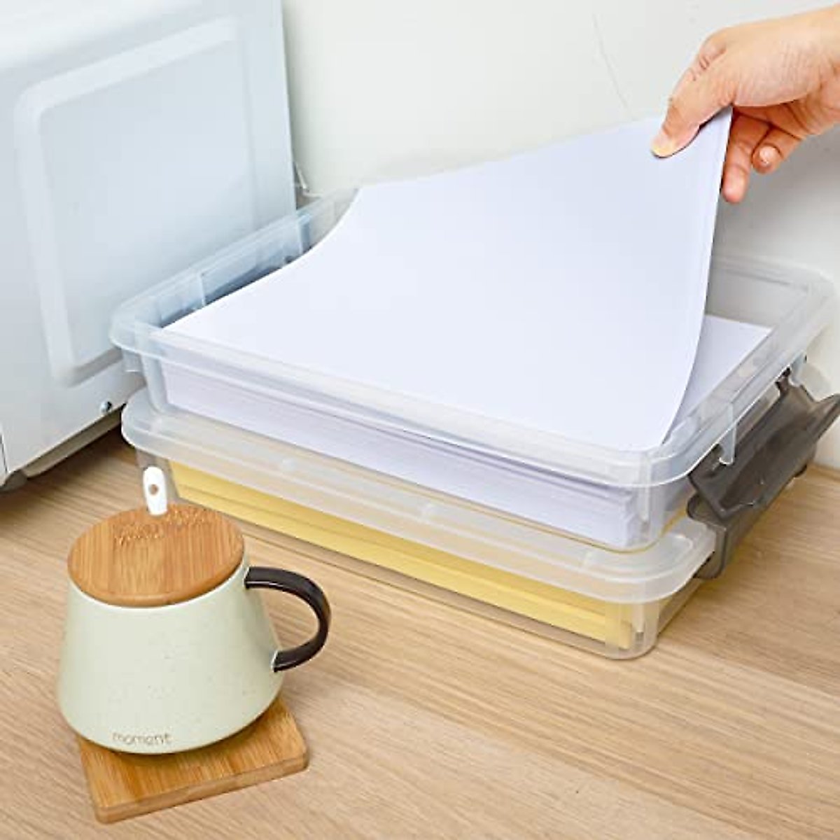 Citylife 3 PCS Plastic Storage Bins with Latching Lids Portable Project Case Clear File Box Stackable Storage Containers for Organizing A4 Paper, Photo, Document, Scrapbook