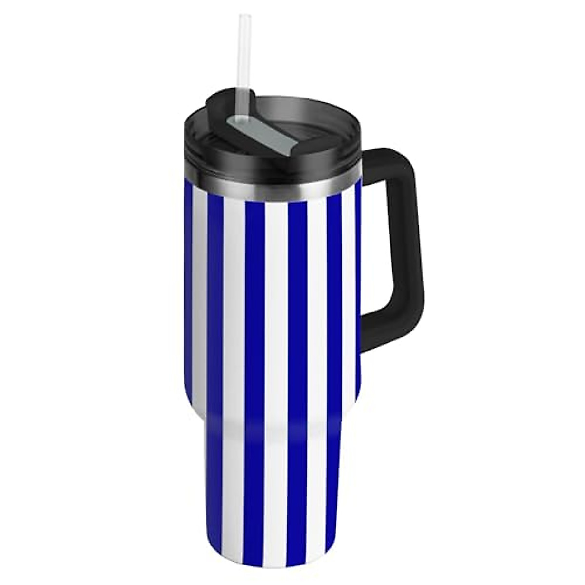 Flradish 40oz Tumbler with Handle, Navy Blue White Stripes Stainless Steel Tumbler with Lid and Straws Double Wall Vacuum Insulated Leakproof Coffee Travel Mug