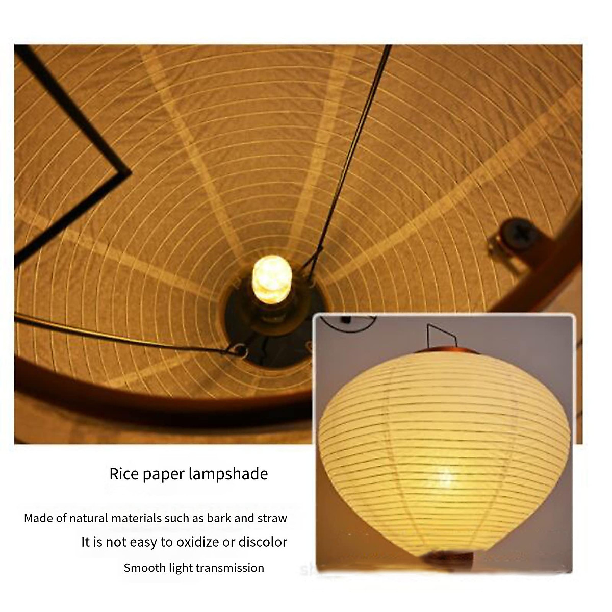 White Paper Floor Lamp,Japanese Lantern Floor Lamp，Handmade Paper Lamp Body Rice Paper Floor Lamp with Chrome Nightstand Desk Lamp for Bedroom Living Room Kid's Office Environmental Soft Light