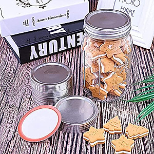 100 Pcs Regular Mouth Canning Lids - 70MM Mason Jar Canning Lids, Reusable Leak Proof Split Type Aluminum Lids with Silicone Seals Rings (Silver)