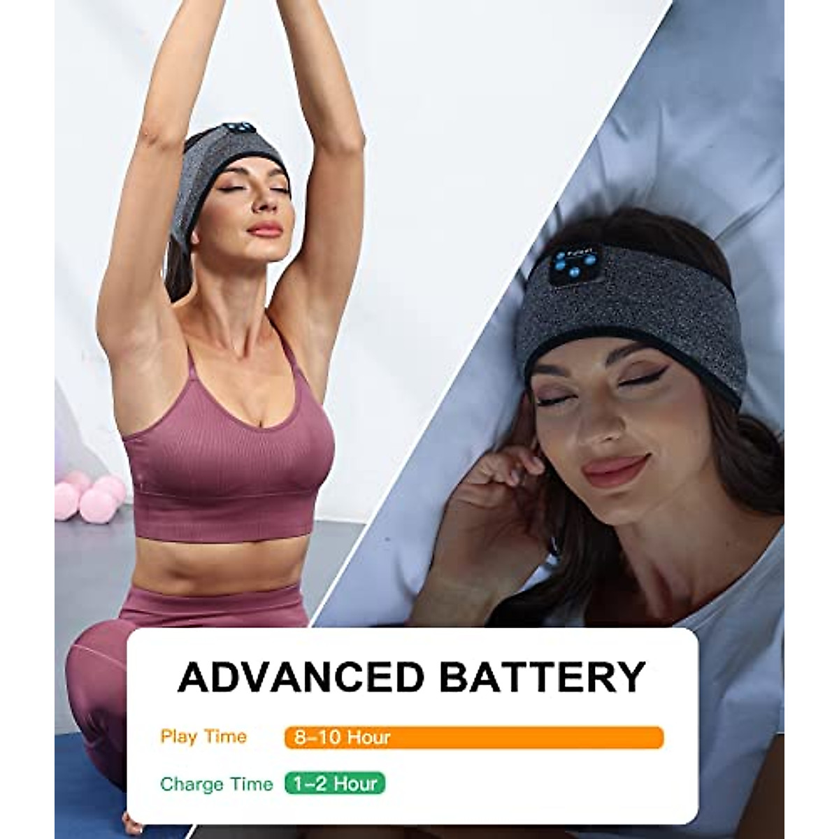 Voerou Sleep Headphones Bluetooth Headband, Cozy Band Wireless Headphones,Sleeping Headphones with Stereo Speakers-Cool Tech Gifts for Men Women,Perfects for Workout,Running,Yoga,Travel