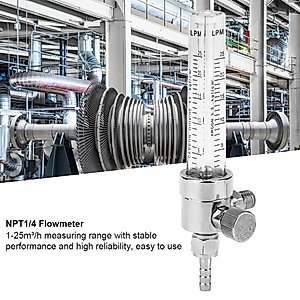 Gas Flow Meter, WL-12 Tube Type Copper Chrome Plated Air Gas Flowmeter, NPT 1/4 Inlet Thread, 1-25 m3/h Measuring Range, Oxygen Flow Meter
