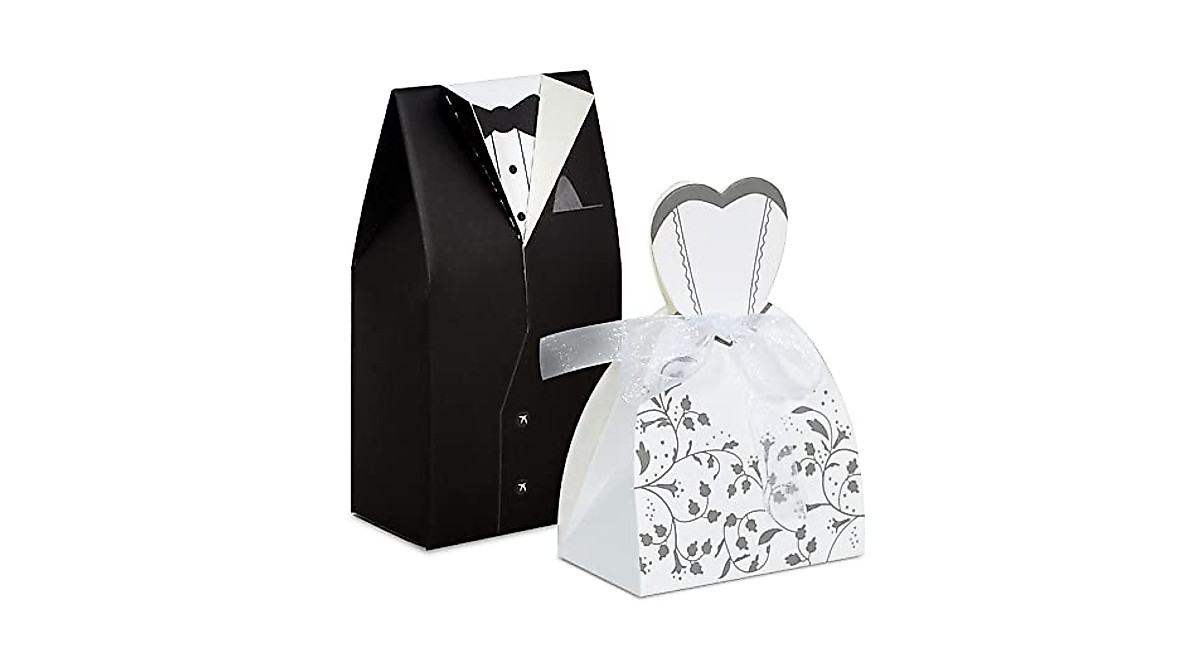 Wedding Favor Boxes - Elegant Bride & Groom Candy Boxes for Weddings