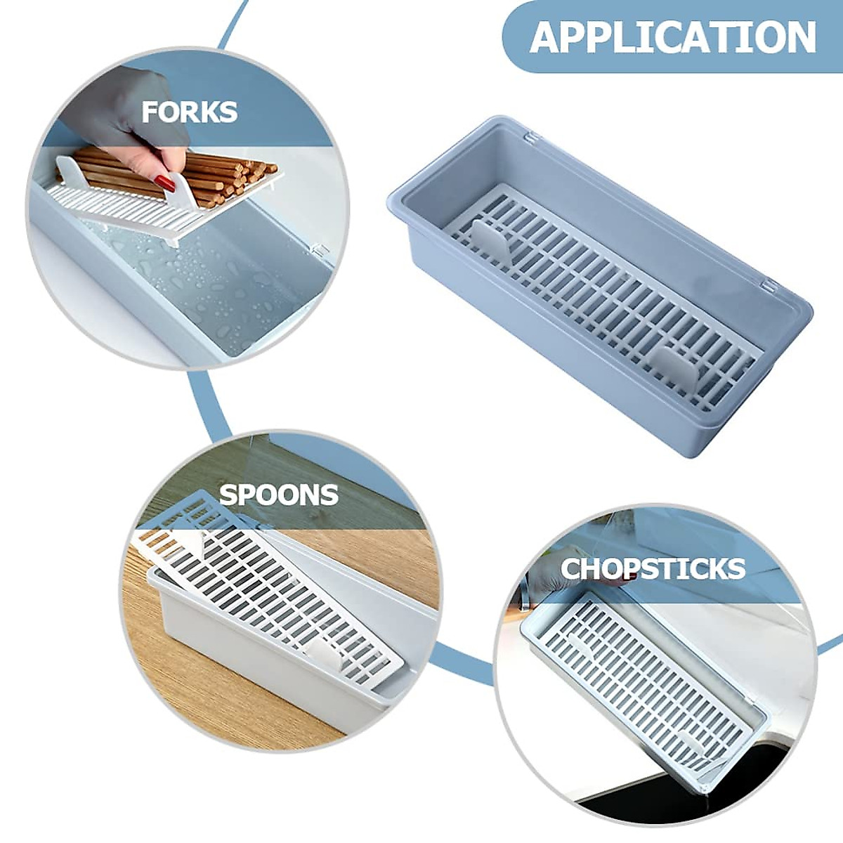 Cabilock Tool Organizer Box Chopstick Draining Box Chopstick Holder Kitchen Cutlery Storage Case Flatware Tray with Lid Utensil Storage Container Kitchen ( Blue ) Metal Chop Sticks