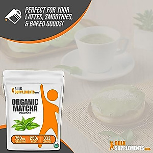 BulkSupplements.com Organic Matcha Powder - Matcha Organic, Matcha Powder for Latte & Baking, Culinary Grade Matcha Powder - Organic & Gluten Free, 750mg per Serving, 250g (8.8 oz)