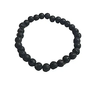 LKBEADS Natural Black Lava 8mm rondelle smooth 7inch Semi-Precious Gemstones Beaded Bracelets for Men Women Healing Crystal Stretch Beaded Bracelet Unisex