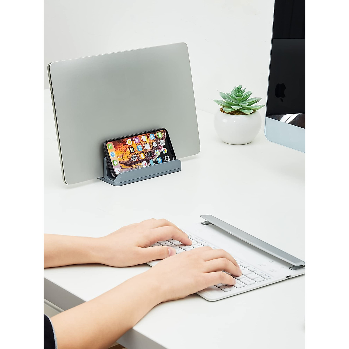 JARLINK (Upgraded Version Vertical Laptop Stand, Desktop Stand Adjustable Laptop Holder (up to 17.3 inches) Compatible with MacBook Pro/Air, Microsoft Surface, Lenovo (Gray)