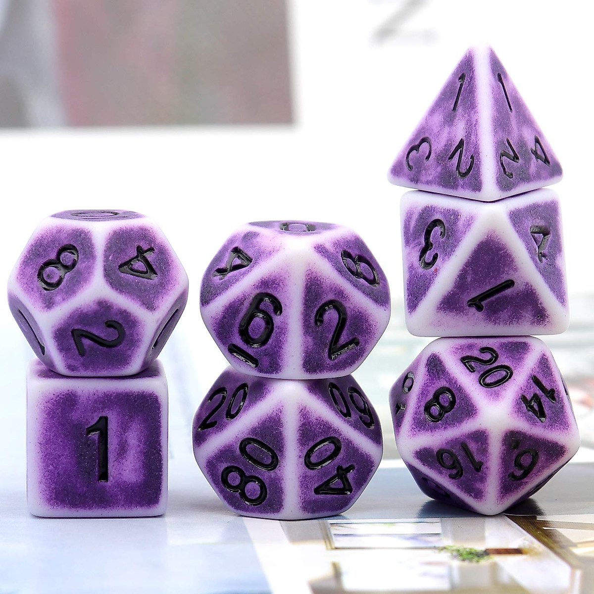 Haxtec Ancient DND Dice Set 7PCS Purple Polyhedral Dice for Dungeons and Dragons Pathfinder RPG