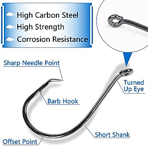 150PCS Fishing Hooks Circle Hooks, 2X Strong High Carbon Steel Freshwater Saltwater Octopus Catfish Hooks Offset Bulk Fishing Hooks Set #1 1/0 2/0 3/0 4/0 5/0