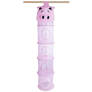 Handy Laundry 5 Tier Storage Organizer - 12" X 59" - Hang in Your Children's Room or Closet for a Fun Way to Organize Kids Toys or Store Gloves, Hats and Mittens. Attaches Easily to Any Rod. (Pig)