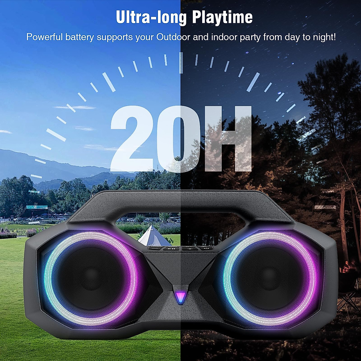 KMAG Portable Bluetooth Speaker - IPX7 Waterproof Wireless Speakers with 80W Loud HiFi Stereo Sound, 24H Playtime, Dynamic Light, Deep Bass, Dual Pairing, 5.3 BT for Outdoor, Home, Party, Gifts