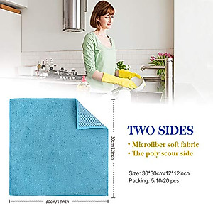 SINLAND Microfiber Dish Cloth for Washing Dishes Dish Rags Best Kitchen Washcloth Cleaning Cloths with Poly Scour Side 5 Color Assorted 12inchx12inch 10pack