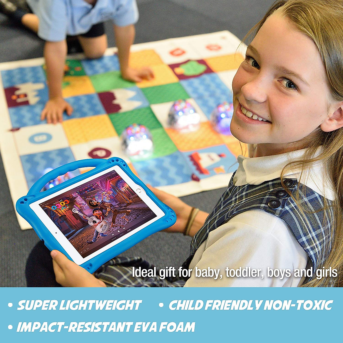 ProCase Kid Case for iPad 9.7 6th 5th 2017 2018/ iPad Air 2 Air 1/ iPad Pro 9.7 2016 for Boys Girls, Shockproof Lightweight Rugged Cover Full Protective Case with Handle Kickstand -Blue