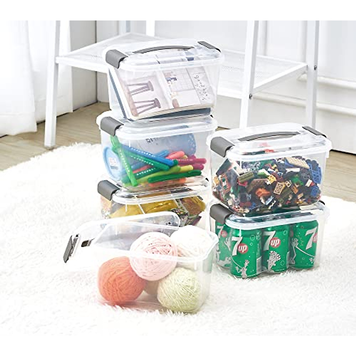 ZHENFAN 5.5 Qt Clear Storage Latch Box/Bin with Lids, 6-Pack Plastic Organize Bins with Handle