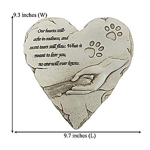 Heart Shaped Pet Memorial Stone Grave Marker for Dog or Cat, Pet Dog Garden Stone for Outdoor Backyard Patio or Lawn,Syampathy Pet Dog Loss Gifts (Paw Print Stone),9.6"x9.5"