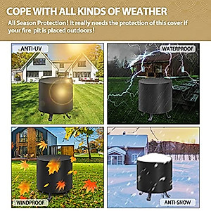 Fire Pit Cover Round, Charcoal Grill Cover, LIOLISLY Grill Covers Heavy Duty Waterproof 28 Inch 420D Polyester with PVC Coating Color Black