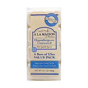 A LA MAISON - Triple French Milled Unscented Natural Moisturizing Hand Soap Bar (4 Bars of Soap, 3.5 oz) (4 Bars, 3.5 oz, Goat Milk)
