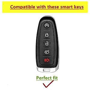 QIXIUBIA for Ford Key Fob Cover Keyless Remote Smart Key Fob Shell with Keychain Fit for Ford C-Max Edge Escape Expedition Explorer Flex Focus Taurus Lincoln MKS MKT MKX Navigator (Black)