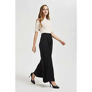 Tronjori Women High Waist Casual Wide Leg Long Palazzo Pants Trousers Regular Size(M, Black)