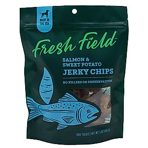 Fresh Field Salmon & Sweet Potato Jerky Chips, 5 oz – All-Natural Dog Treats, USA Made, No Fillers, Omega-3 Rich